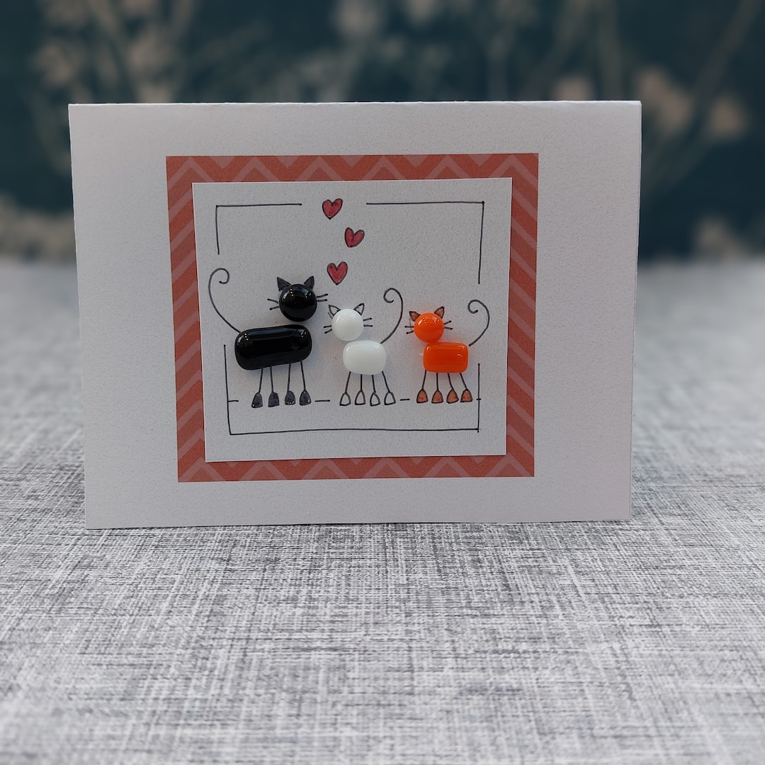 Handmade Fused Glass Birthday Card, Fused Glass Cat Birthday Card ...
