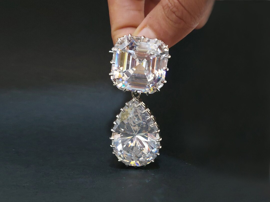 Copy of Queen Elizabeth Brooch 925 Sterling Silver White Asscher & Pear ...