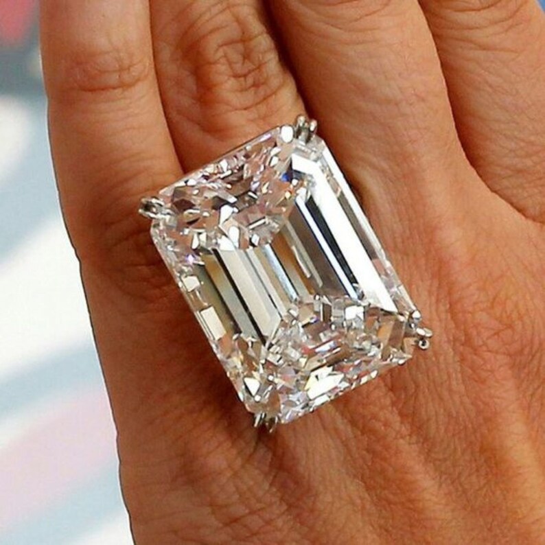 75ct Emerald-cut Ring 925 Sterling Silver Huge Statement Ring, Fake ...