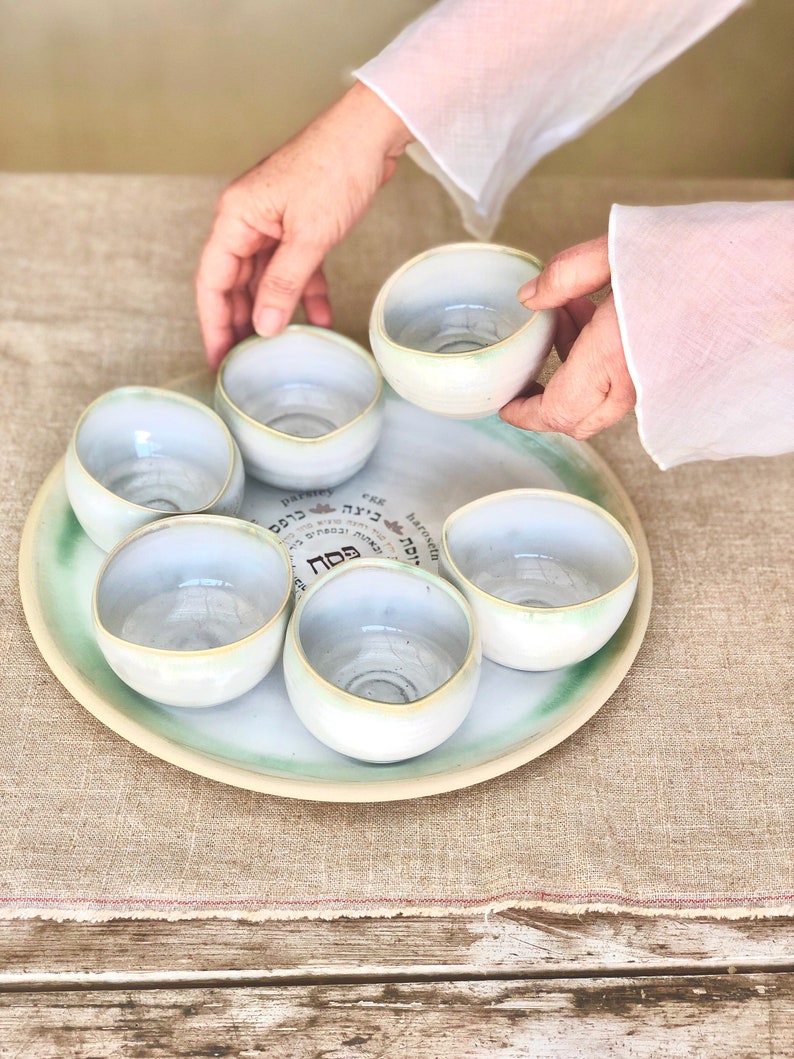 Handmade Passover Seder Plate Set: Ivory & Mint Green Ceramic - Etsy