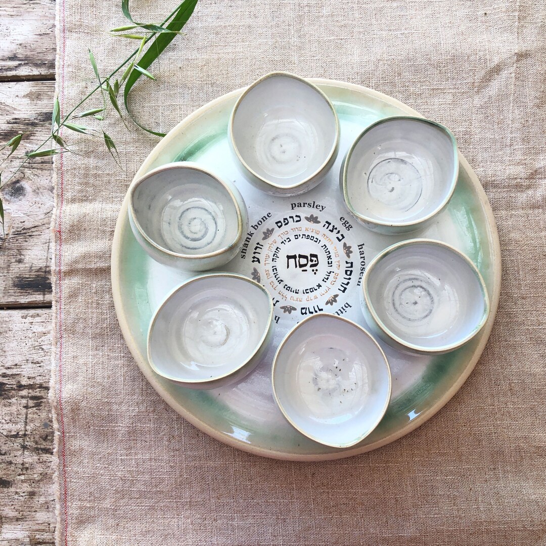 Handmade Passover Seder Plate Set: Ivory & Mint Green Ceramic - Etsy