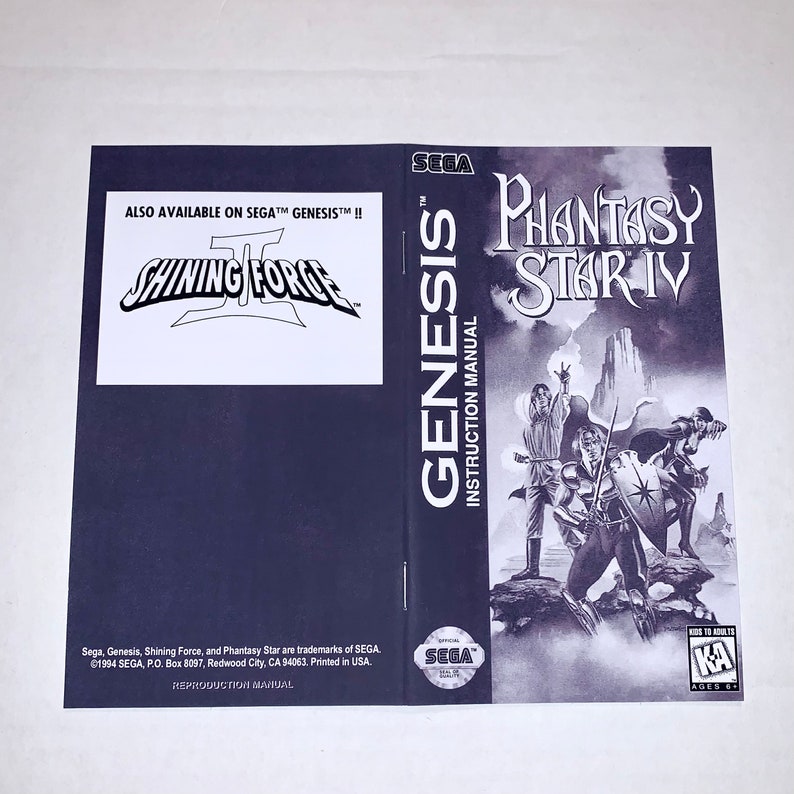 Phantasy Star IV 4 Sega Genesis Custom/reproduction Manual - Etsy