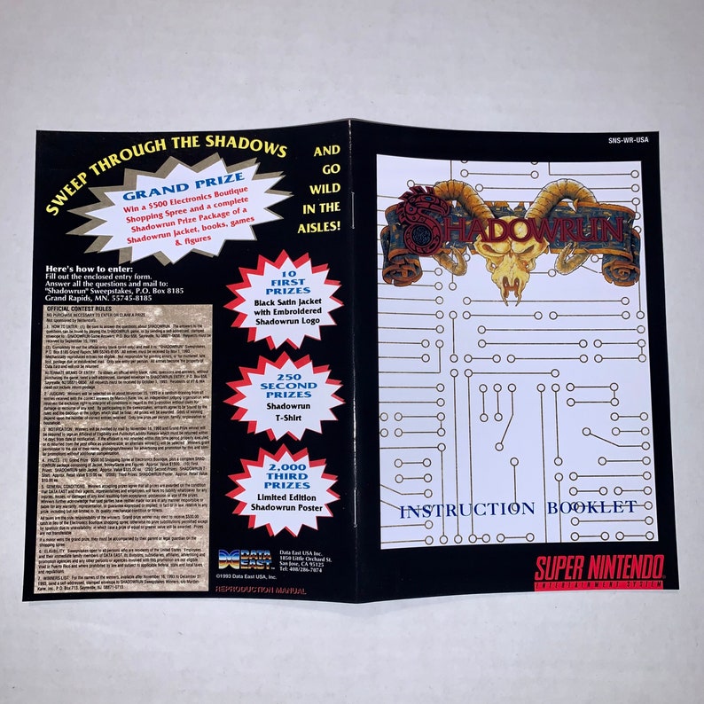 Shadowrun Reproduction Manual SNES Super Nintendo Custom - Etsy