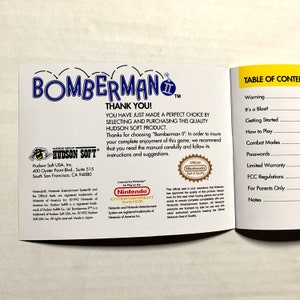 Bomberman II 2 Nintendo NES Reproduction Manual Custom Instruction ...