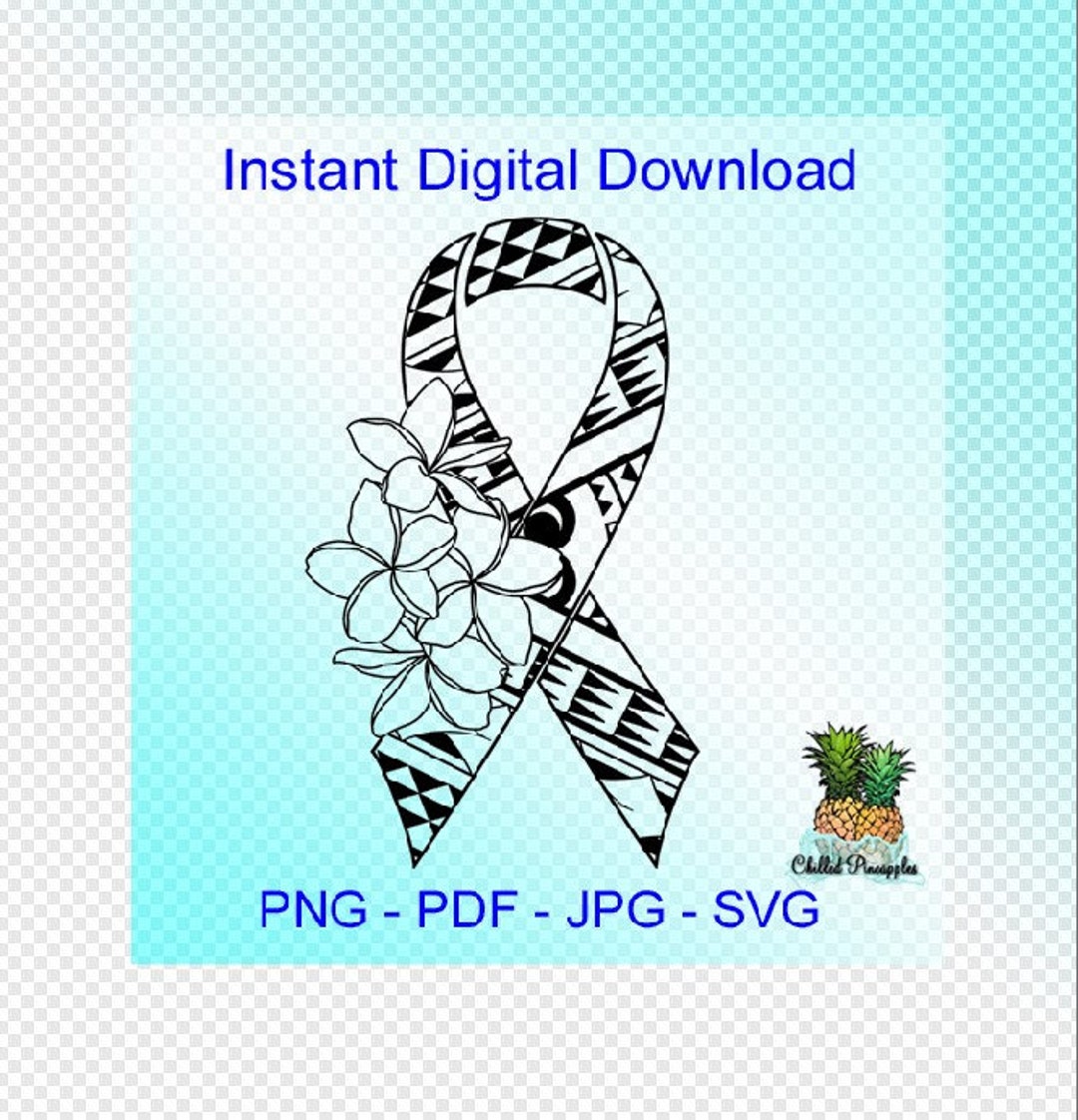 Digital Download - Polynesian Tribal & Plumeria Flowers Cancer ...