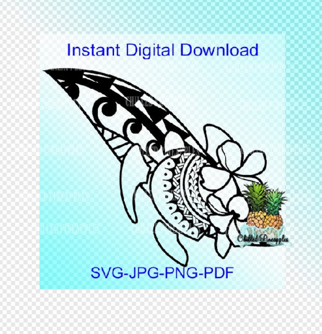 Digital Download Plumeria Frangipani Tipani Flowers and Honu Sea Turtle ...