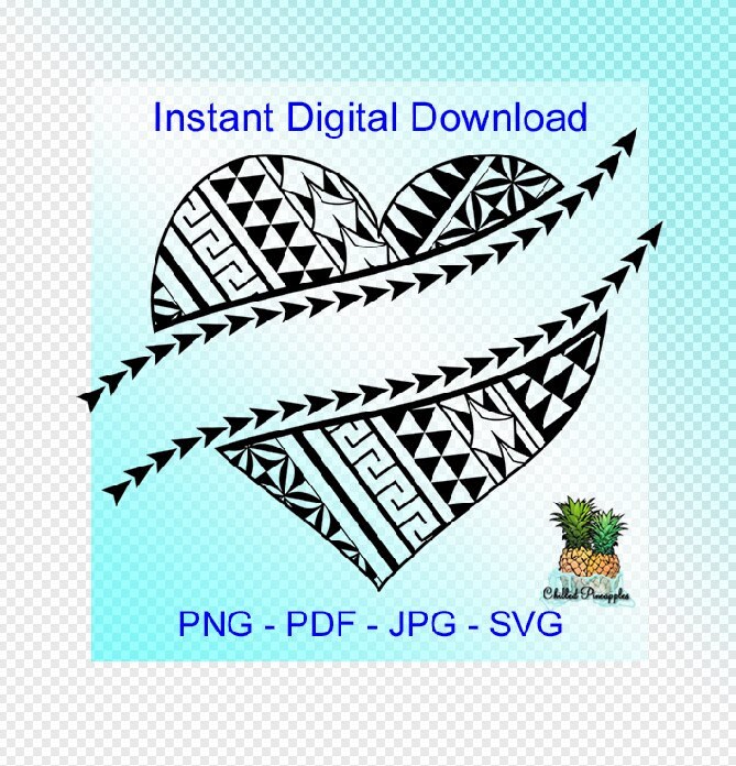 Digital Download - Polynesian Tribal Heart Text Box Banner Graphics ...