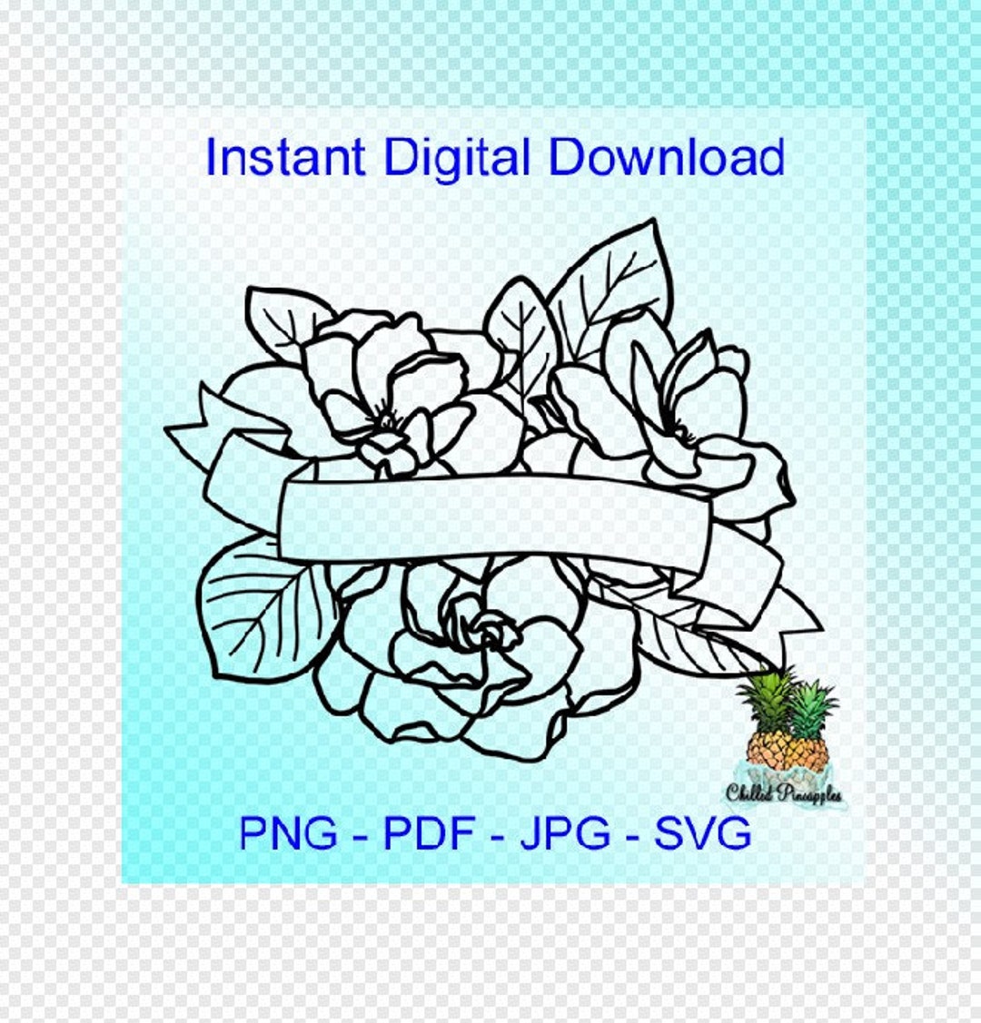 Digital Download - Gardenia Bunch & Name Text Box Banner Graphics - Pdf ...