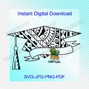 Digital Download Graduation Cap With Polynesian Tribal and Text Banner ...