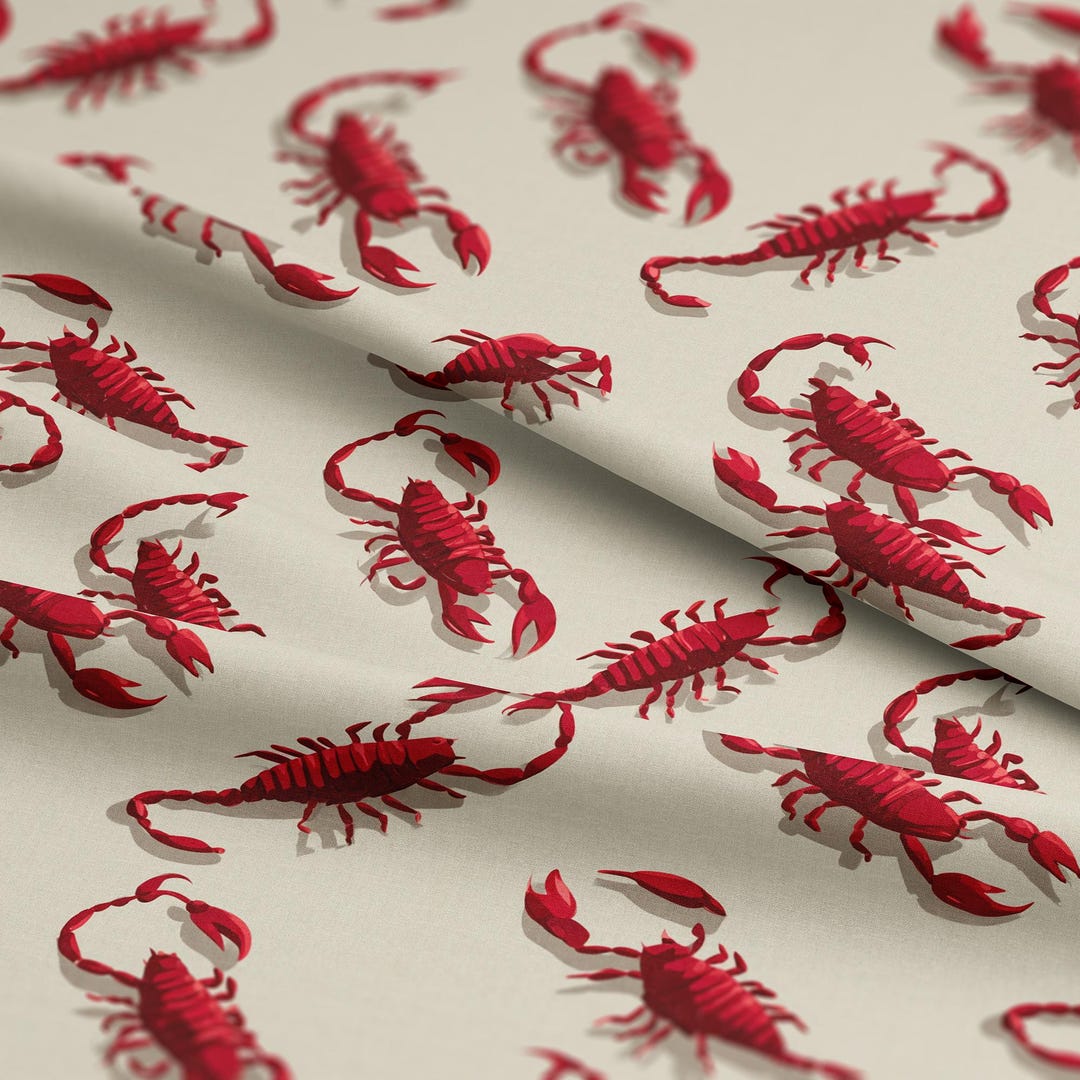 Red Scorpions Pattern, Fabric by the Yard, 58 In" Wide, Polyester, for ...