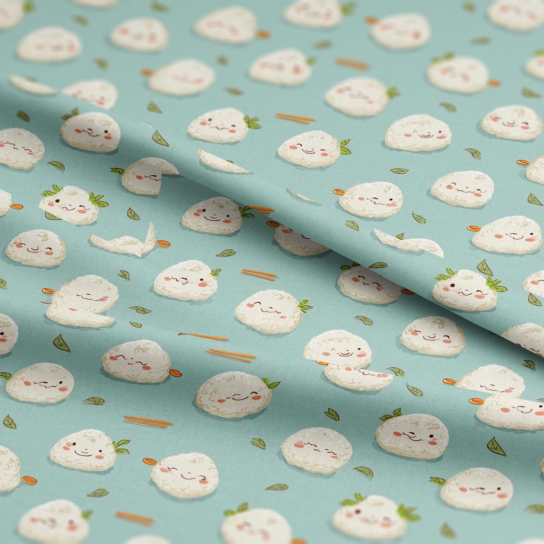 Cute Kawaii Rice Balls Pattern, Fabric by the Yard, 58 In" Wide ...