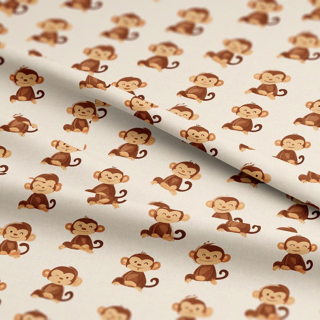 Cute Monkey Pattern, Fabric by the Yard, 58 In