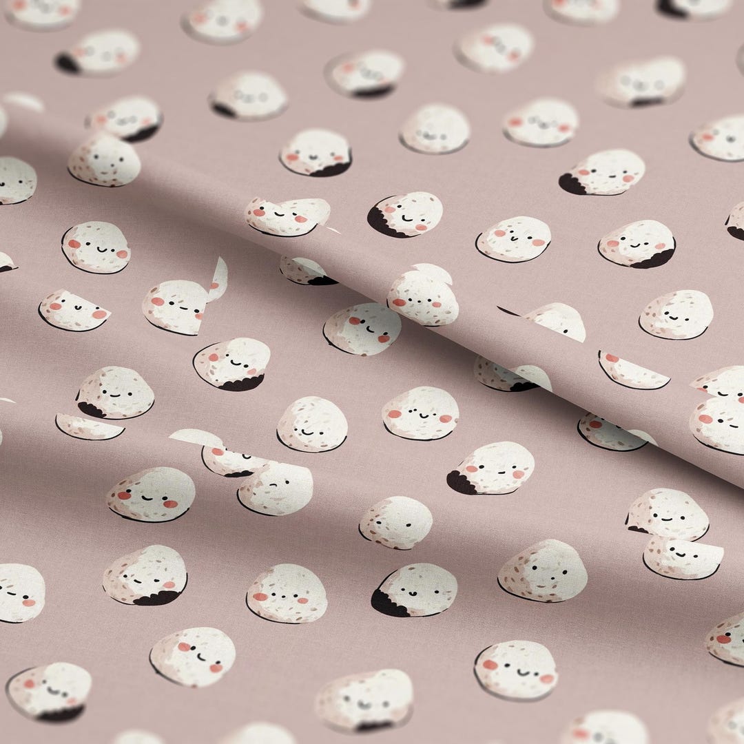 Cute Kawaii Onigiri Rice Balls Pattern, Fabric by the Yard, 58 In" Wide ...