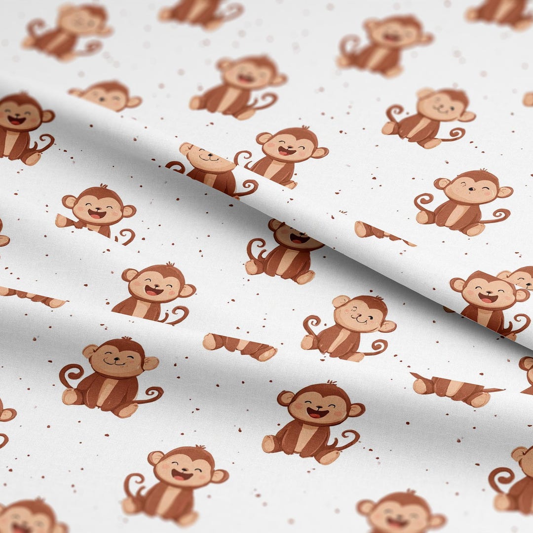 Cute Monkey Pattern, Fabric by the Yard, 58 In