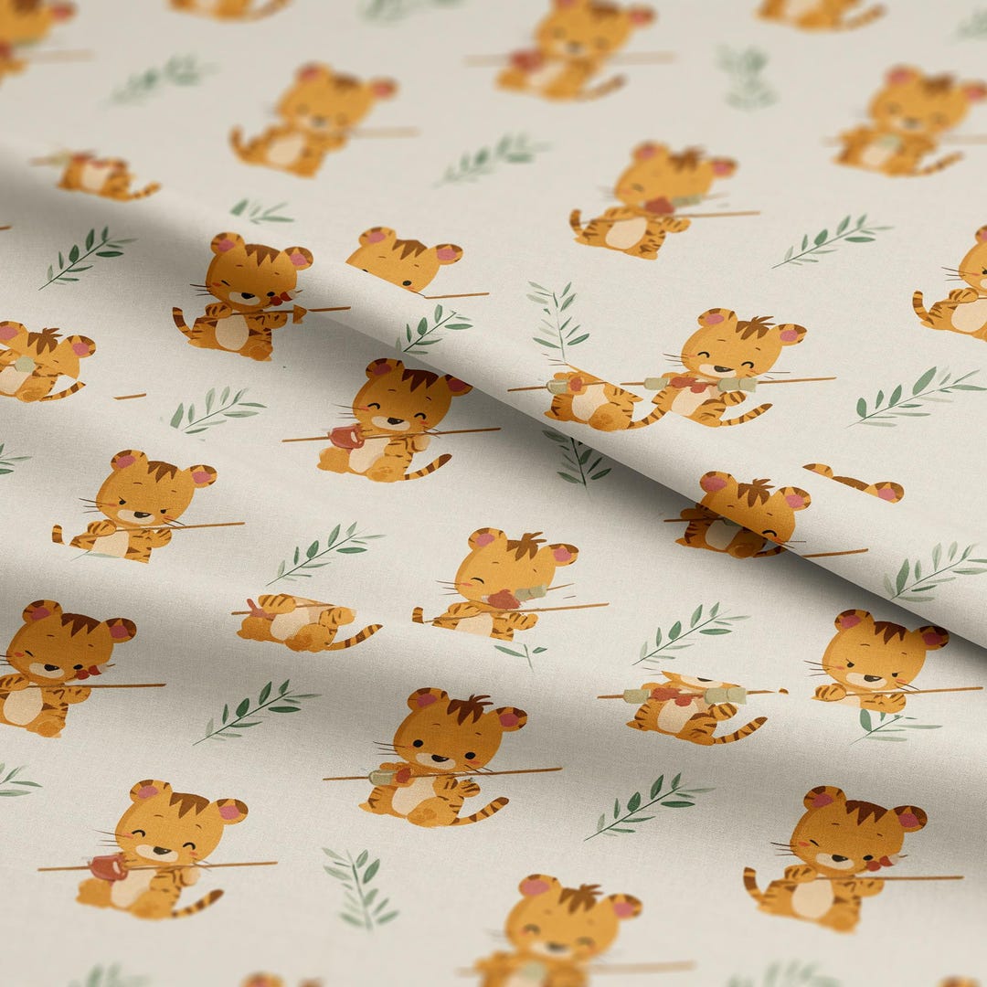 Cute Tiger Cub Pattern, Fabric by the Yard, 58 In" Wide, Polyester, for ...