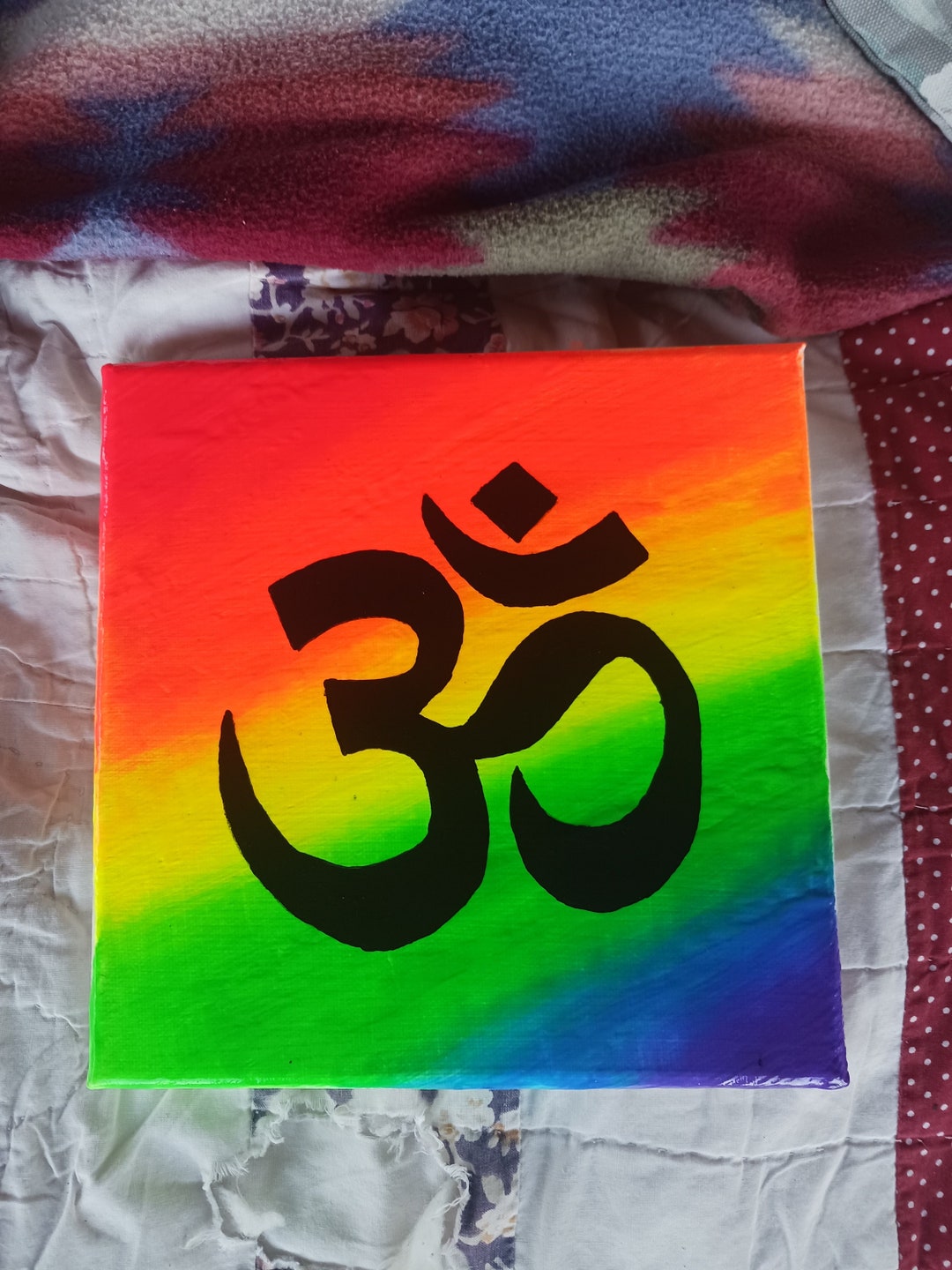 Hindu Om Symbol Rainbow - Blacklight Acrylic Painting - 8x8 - Etsy
