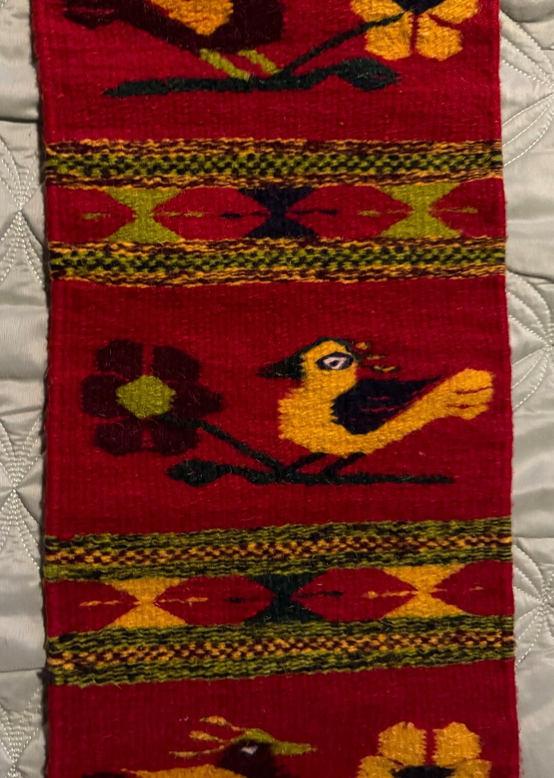 Zapotec Multicolor Birds Flowers Hand Woven Sheep Wool Red Tapestry ...