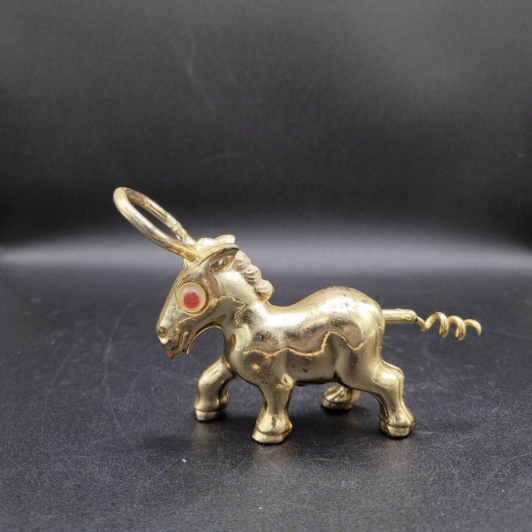 Vintage Gold Metal Horse Donkey Figural Animal Shaped Googly Eye Wine ...