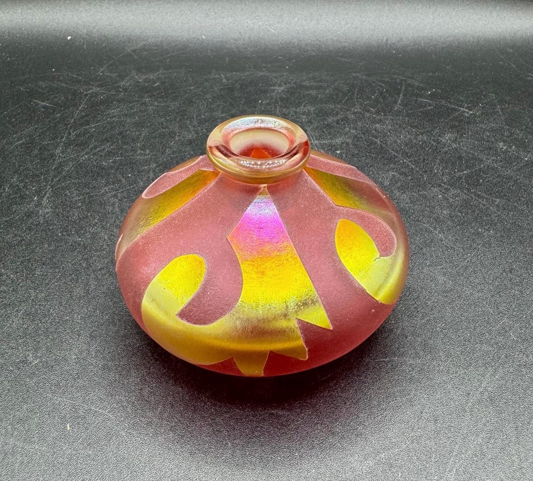 Steven Correia Iridescent Art Glass Perfume Bottle Red Gold Signed 1995 ...