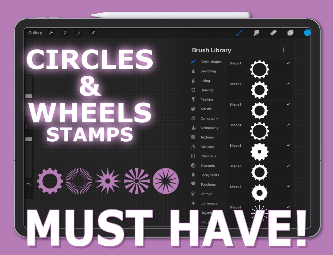 Procreate Brushes: Circle & Cog Shape Stamps - Steampunk Design ...