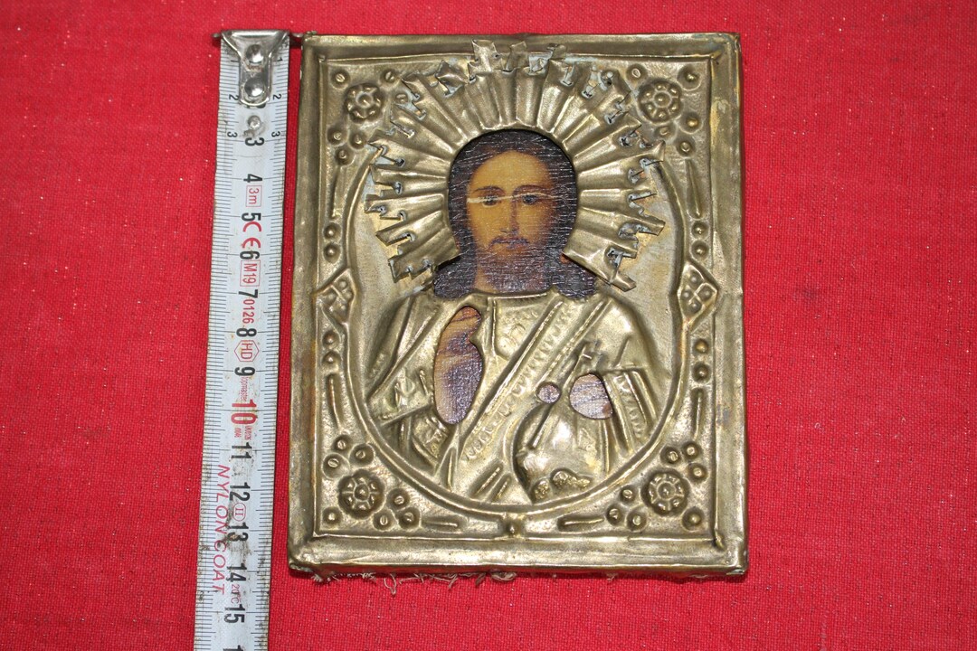 Antique Russian Lord ALMIGHTY Hand Draw Temper Paint Icon With Brass ...