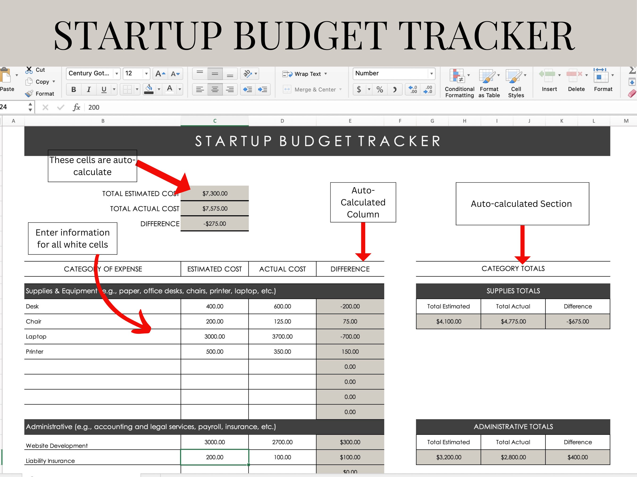 Business Startup Budget Tracker, Excel and Google Sheets Template ...