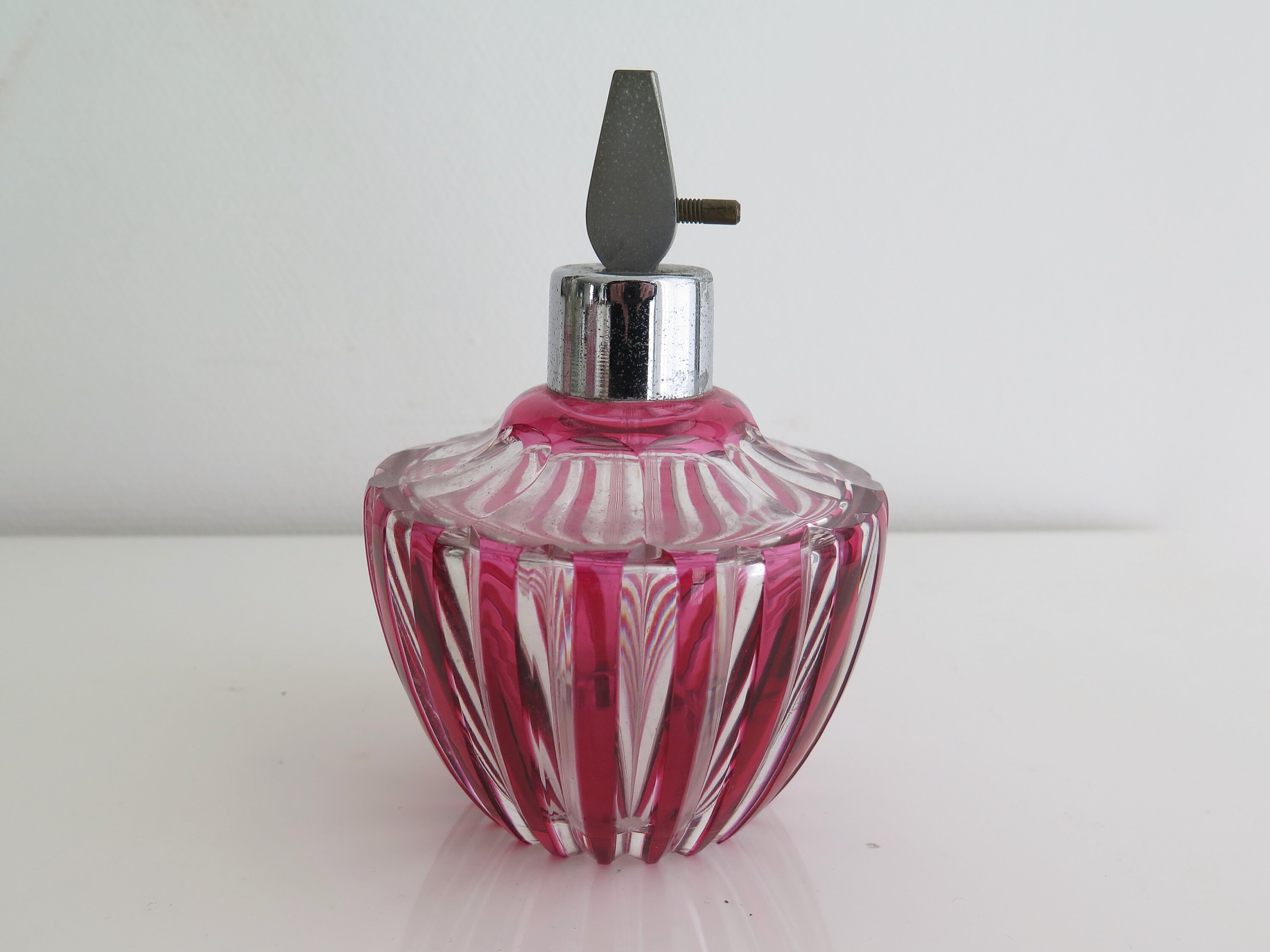 Antique Val Saint Lambert Pink Vanity Set, Cranberry Crystal Overlay ...