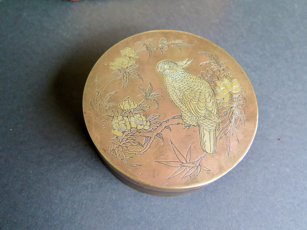 Antique Asian Opium Box, Engraved Bronze, Cylindrical Metal Box ...