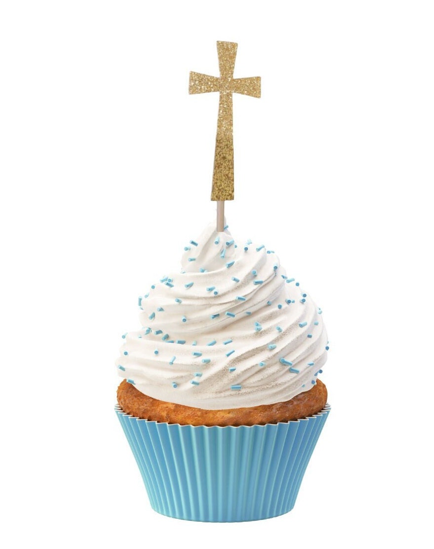 Set of 24 Cross Cupcake Toppers Gold and Silver Toppers Holy 1st ...