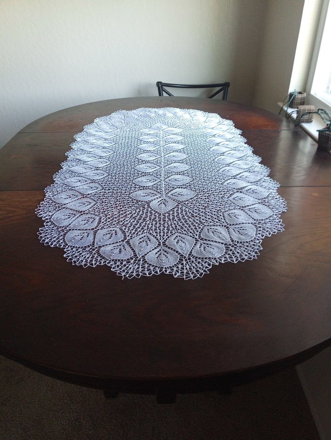 Oval Table Runner Doily White Cotton Lace Knitted 23x44 Inches (60x112 ...