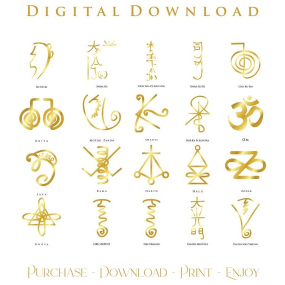 Gold Reiki Symbols Reiki PNG Gold Seven Chakras - Etsy