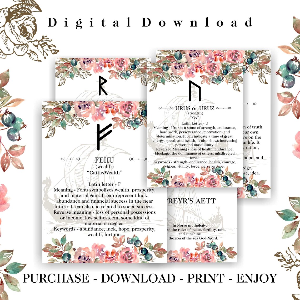 Runes Printable Pages of Symbols and Sign Ancient Spiritual - Etsy