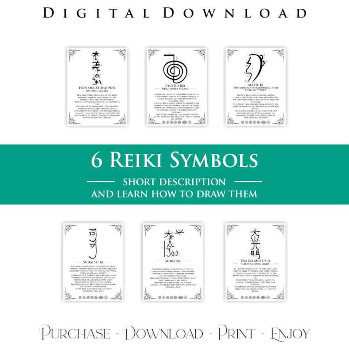 Six Reiki Symbols Sei He Ki, Cho Ku Rei, Shika Sei Ki, Hon Sha Ze Sho ...