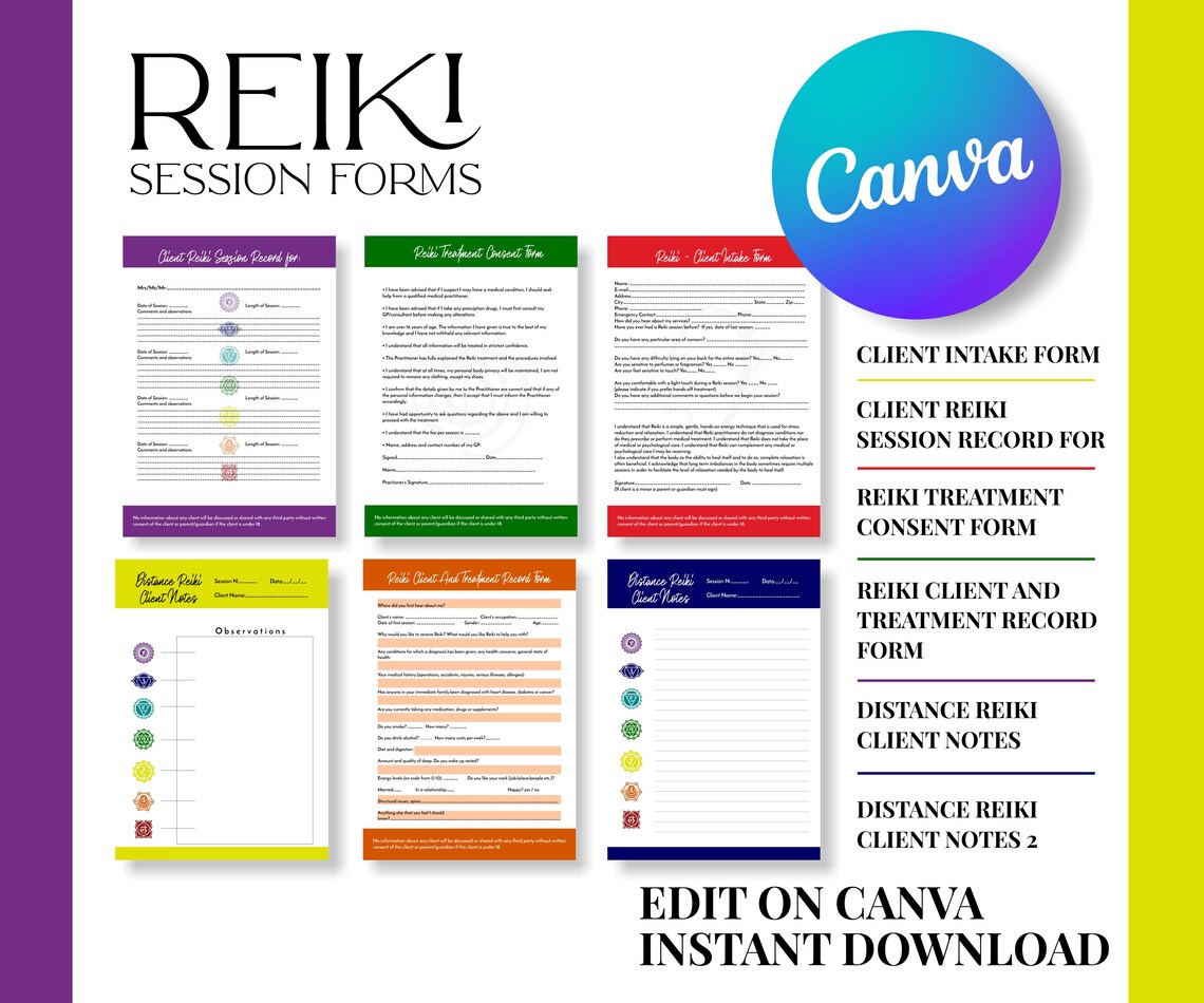 Reiki Business Form, Editable Reiki Form, Printable Reiki Form ...