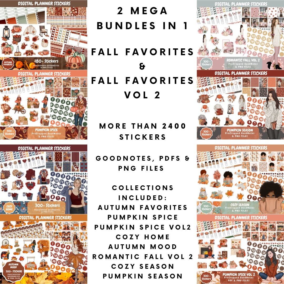Fall Mega Bundle Digital Planner Stickers for Goodnotes, Autumn Leaves ...