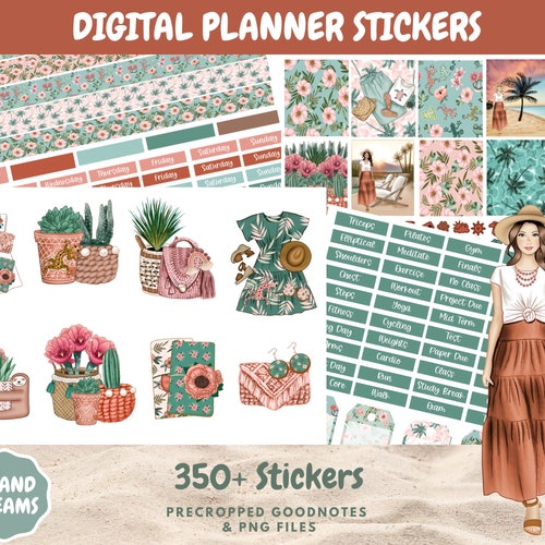 Tropical Stickers for DIGITAL PLANNER PNG Goodnotes Summer - Etsy
