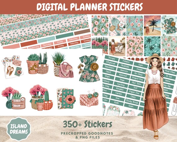Tropical Stickers for DIGITAL PLANNER PNG Goodnotes Summer - Etsy