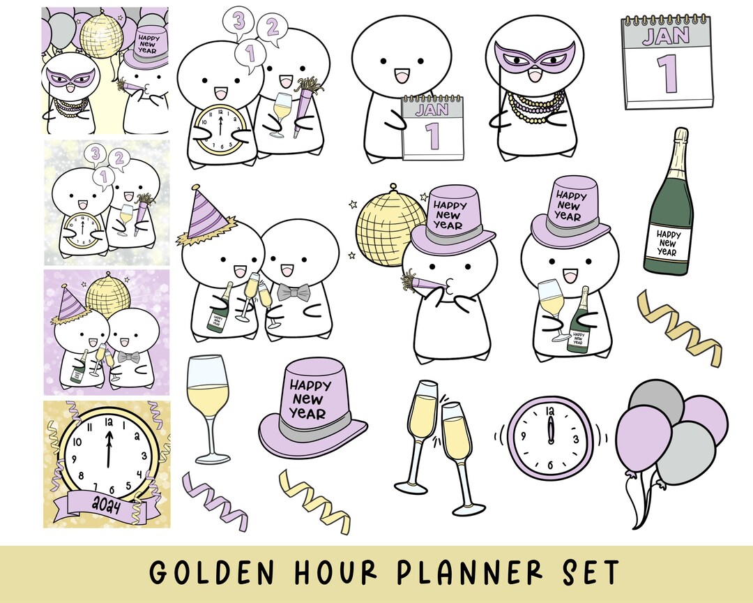 New Years Doodle Icon Stickers Goodnotes Digital Planner Stickers Party ...