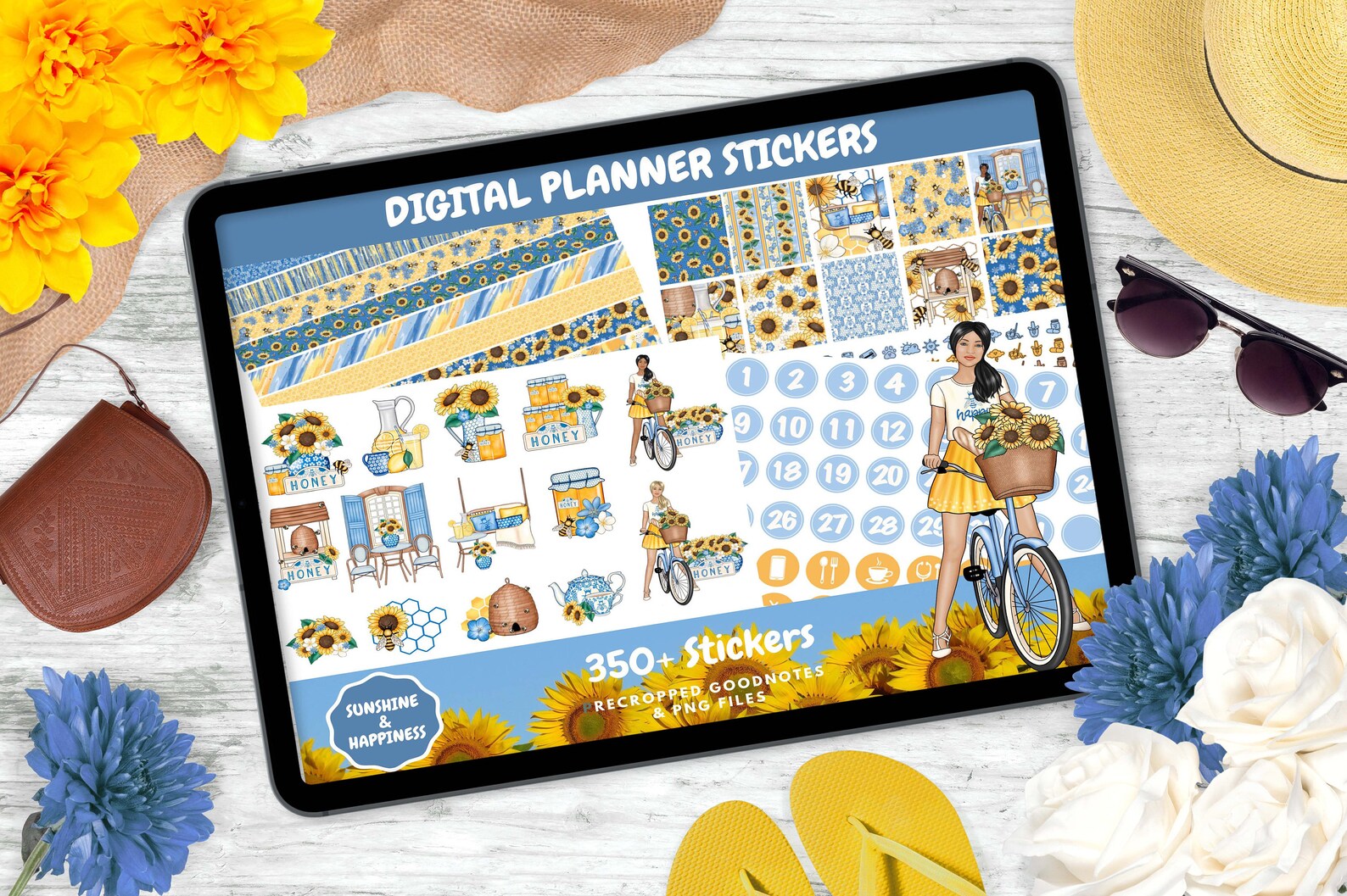 July Sunflower Stickers for DIGITAL PLANNER PNG Goodnotes - Etsy