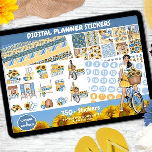 July Sunflower Stickers for DIGITAL PLANNER PNG Goodnotes Honey Bee ...
