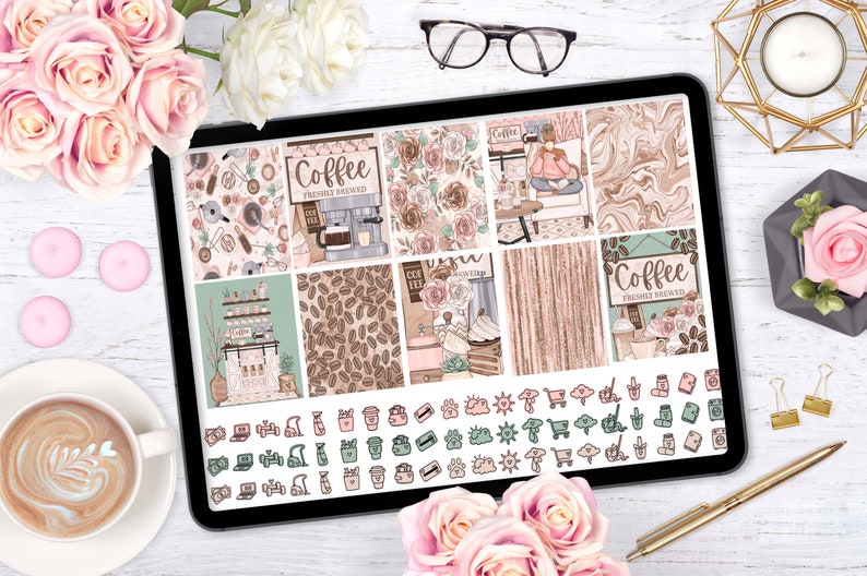 Coffee Digital Planner Stickers for Goodnotes Cozy Farmhouse - Etsy
