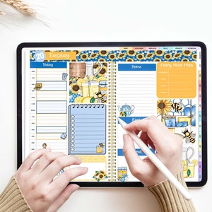 July Sunflower Stickers for DIGITAL PLANNER PNG Goodnotes Honey Bee ...