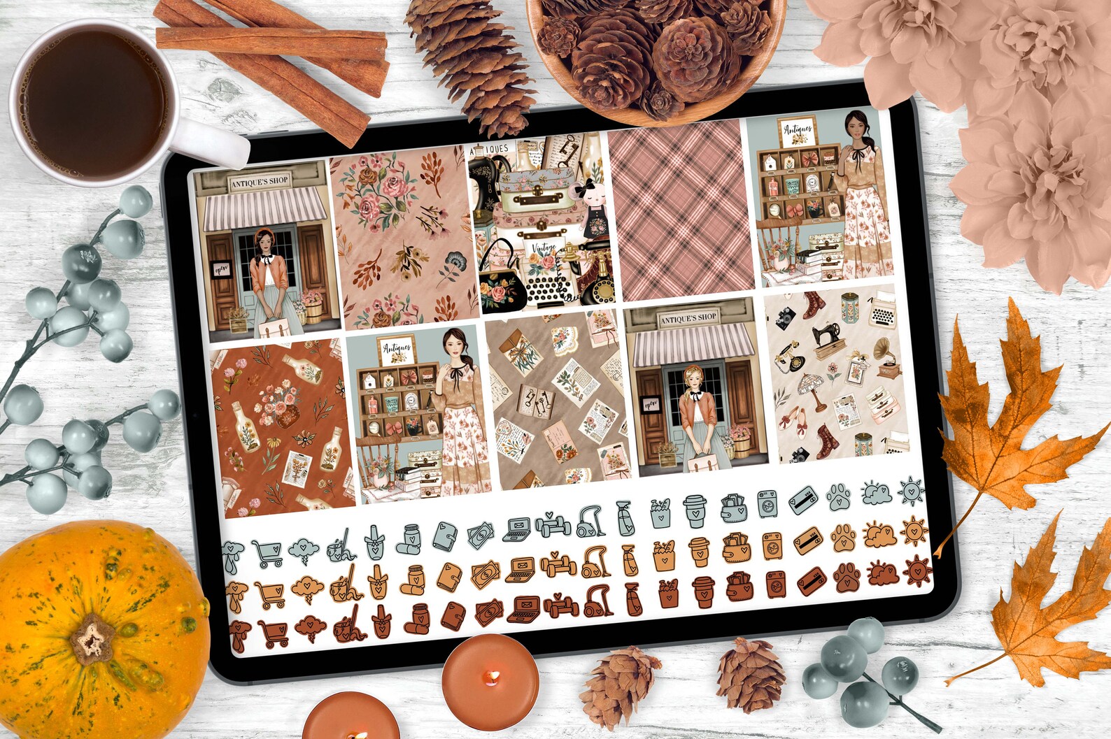 Vintage Digital Planner Stickers for Goodnotes Fall Antique - Etsy