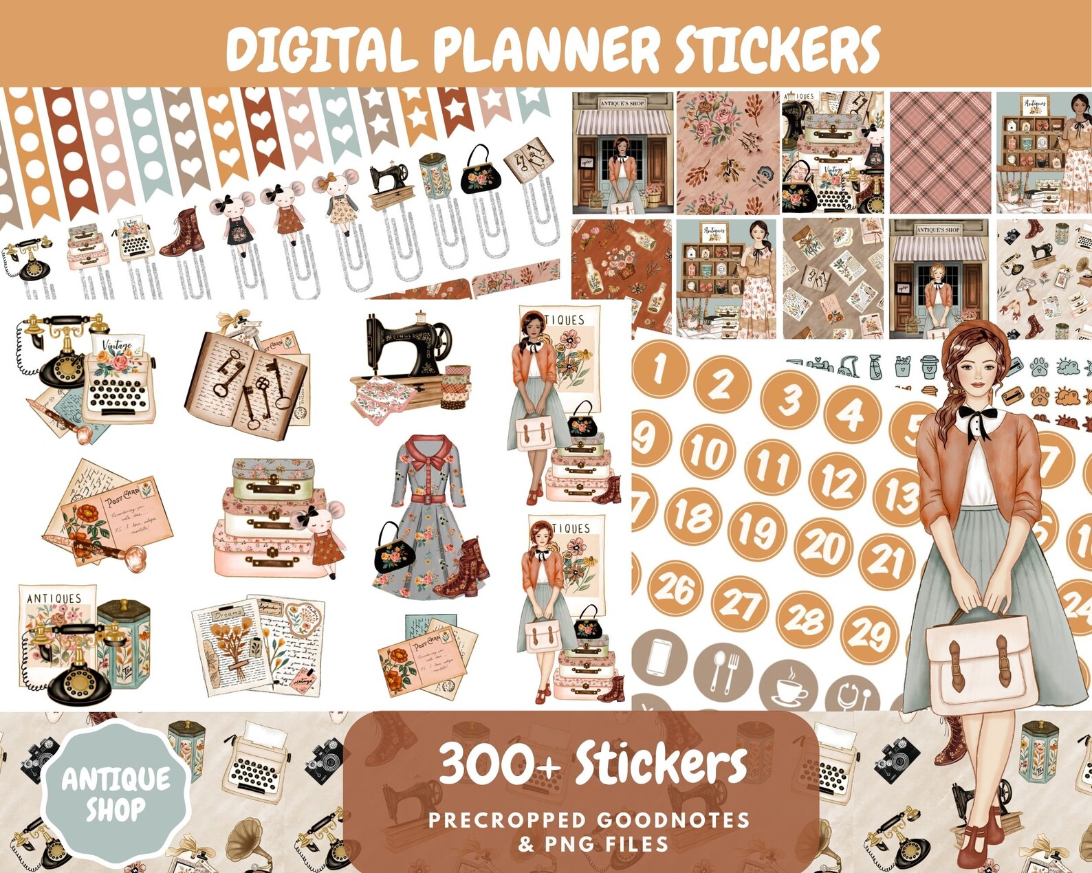 Vintage Digital Planner Stickers for Goodnotes Fall Antique - Etsy