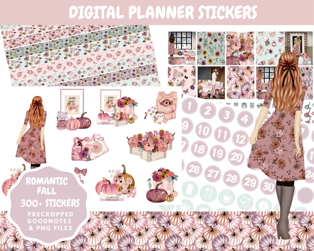 Fall Stickers for DIGITAL PLANNER PNG Goodnotes Pink Purple Romantic ...