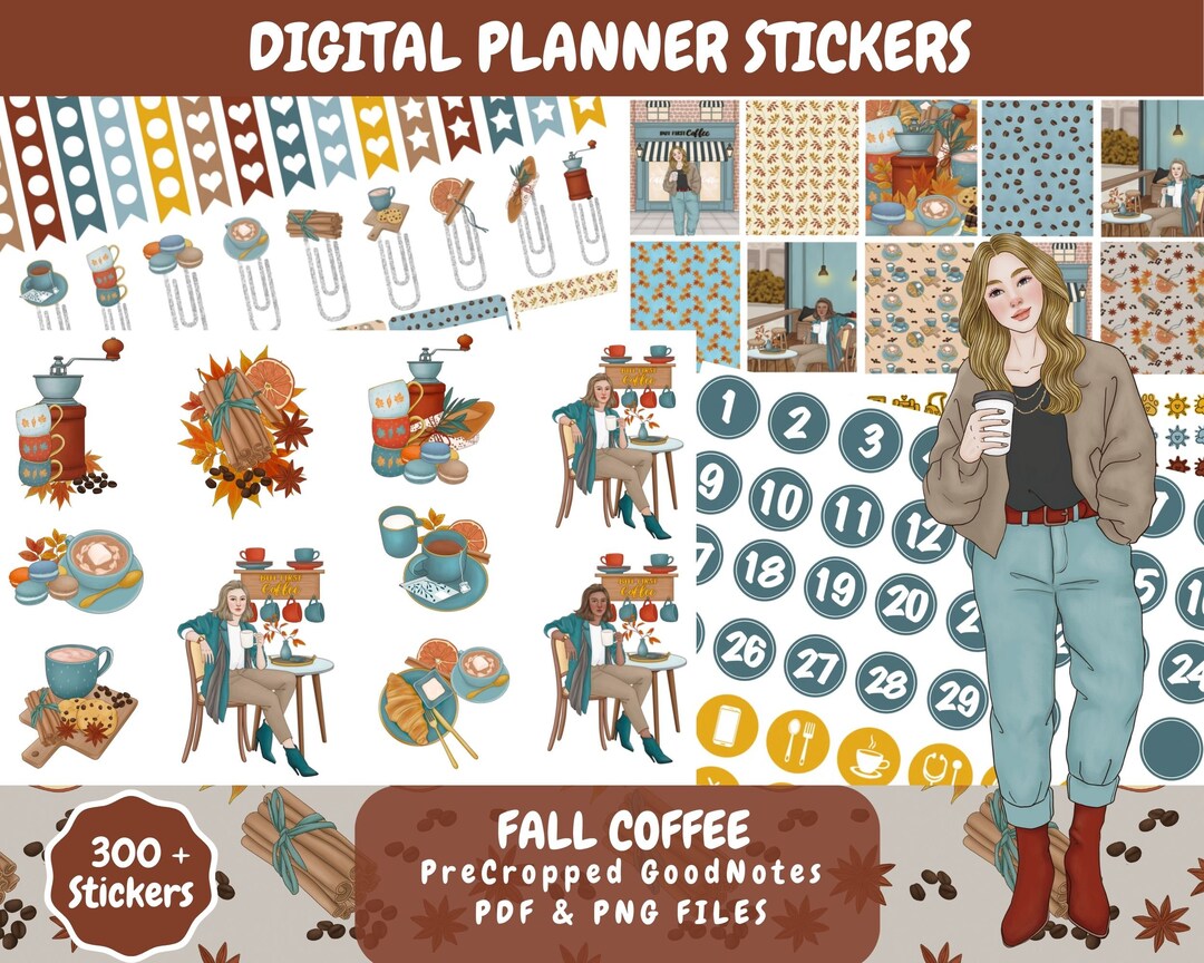 September Coffee Digital Planner Stickers for Goodnotes Cozy - Etsy