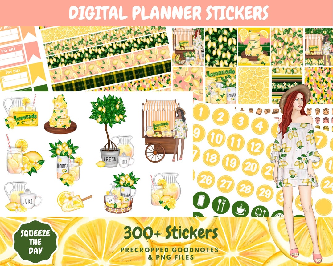 Weekly Stickers for DIGITAL PLANNER PNG Goodnotes July Summer Clipart ...