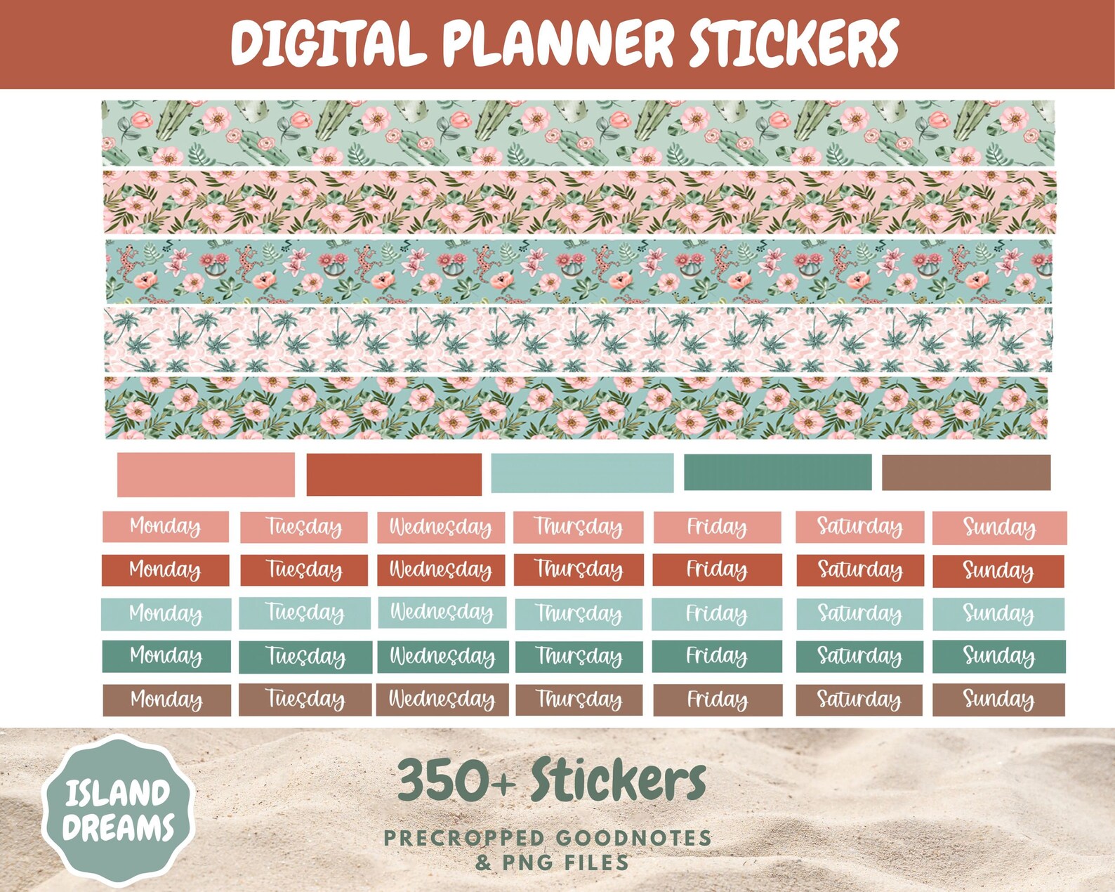 Tropical Stickers for DIGITAL PLANNER PNG Goodnotes Summer - Etsy