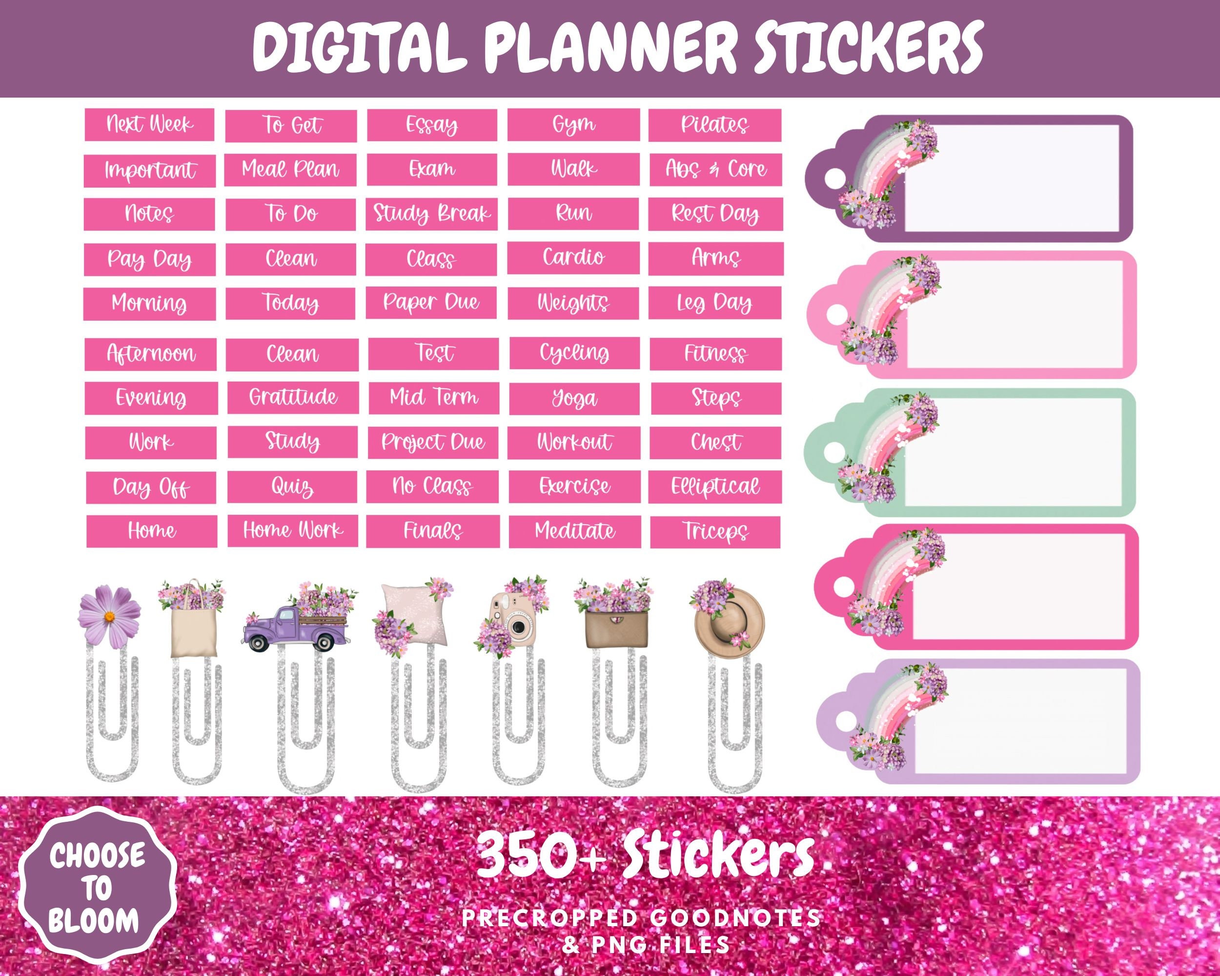 Floral Stickers for DIGITAL PLANNER PNG Goodnotes July Summer - Etsy