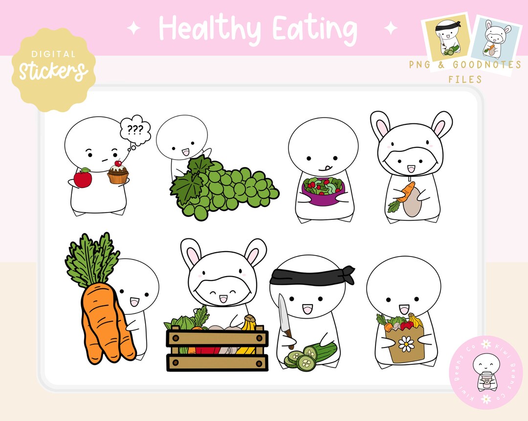Emoticon Healthy Food Doodles, Cute Character Digital Planner Stickers ...